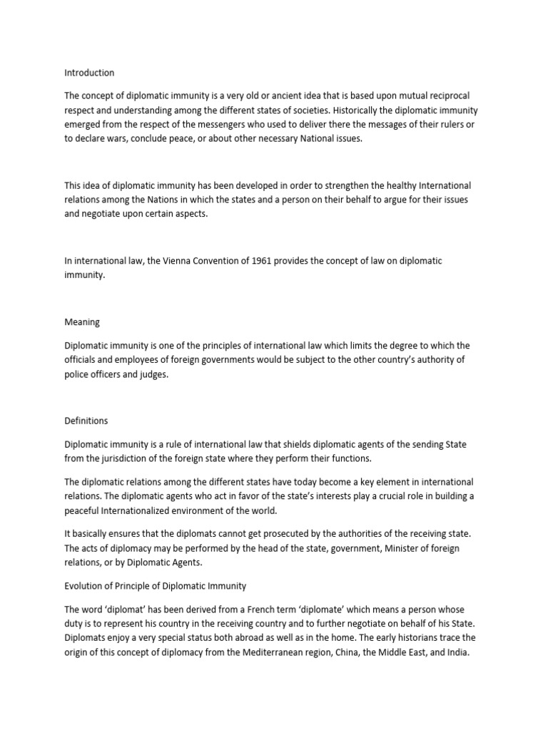Understanding Diplomatic Immunity Principles | PDF | Diplomacy | Ambassador