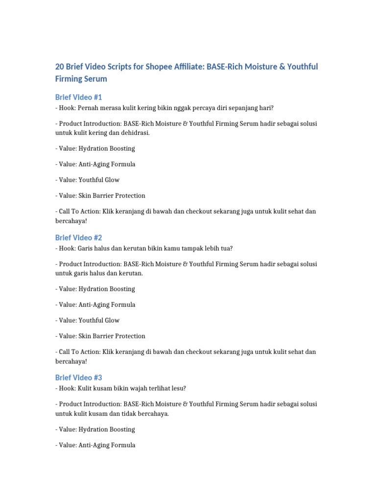 Brief Video Shopee Affiliate BASE Serum | PDF