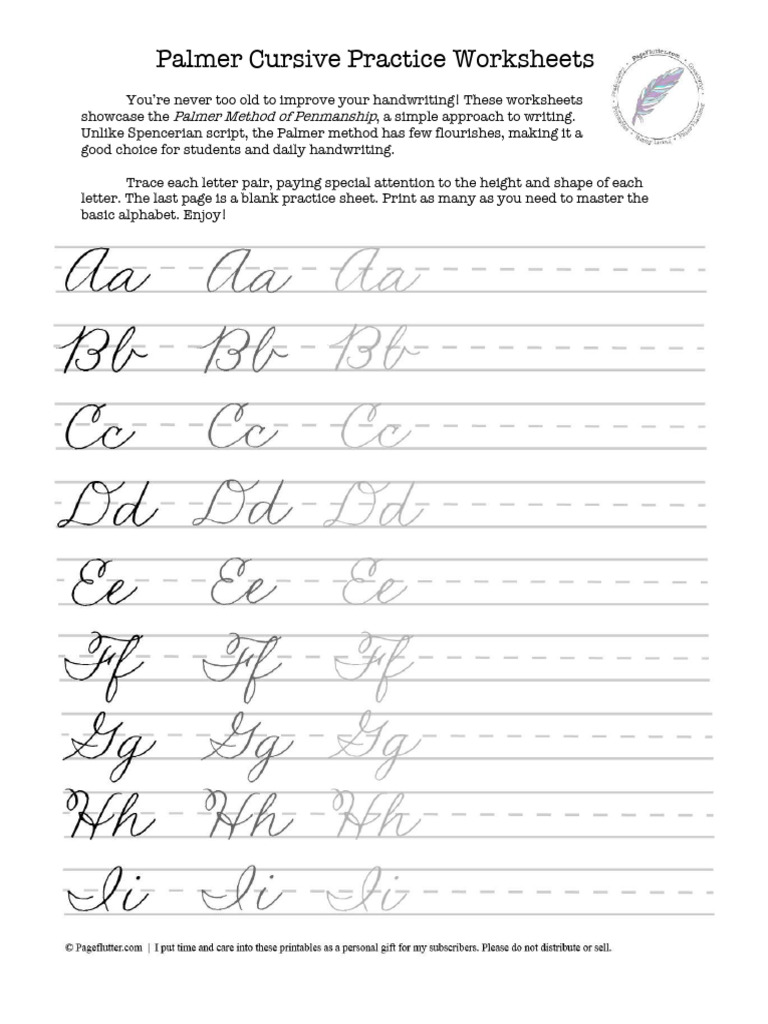 Palmer Cursive Practice Worksheet Author Page Flutter | PDF