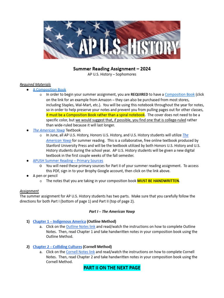 Summer Reading Assignment - AP U.S. History - 2024 | PDF | Books | Textbook