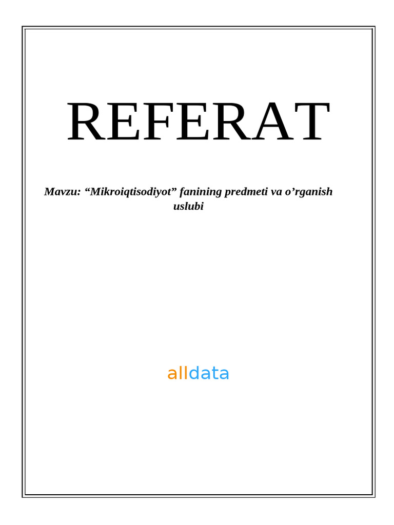 Mikroiqtisodiyot Fanining Predmeti Mfeigr | PDF