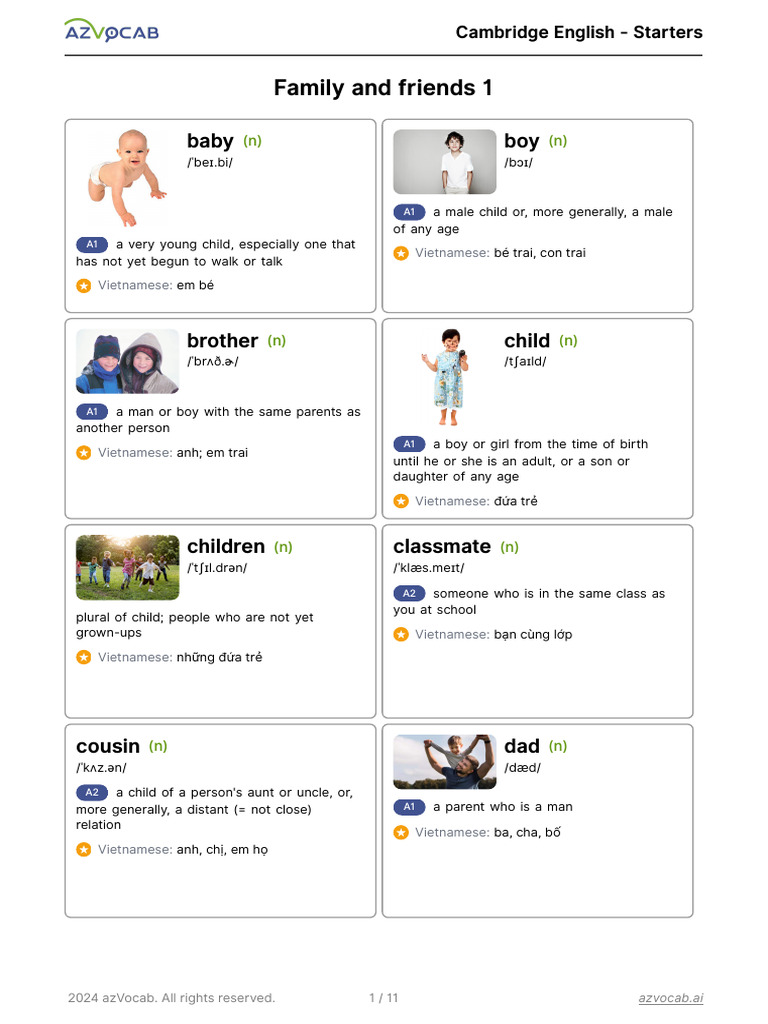 Family and Friends Vocabulary Guide | PDF | Grandparent | Family
