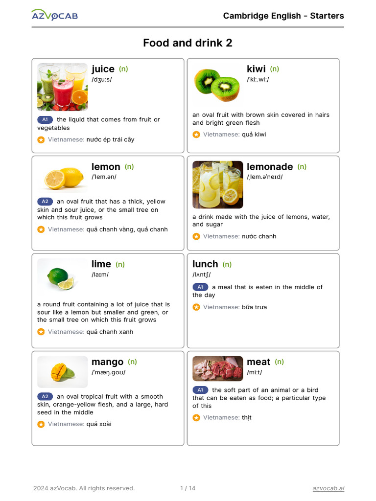 Food and Drink 2 (Cambridge English - Starters) | PDF | Vietnamese ...