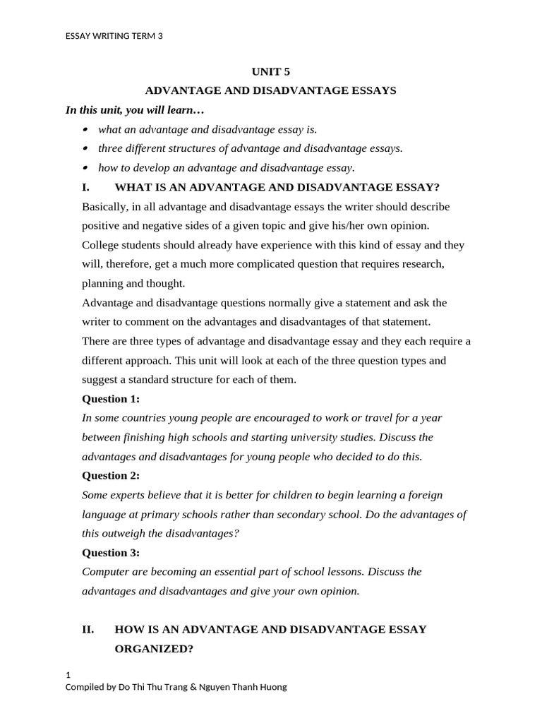 Advantage-Disadvantage Essay - Completed | PDF | Essays | Taxes