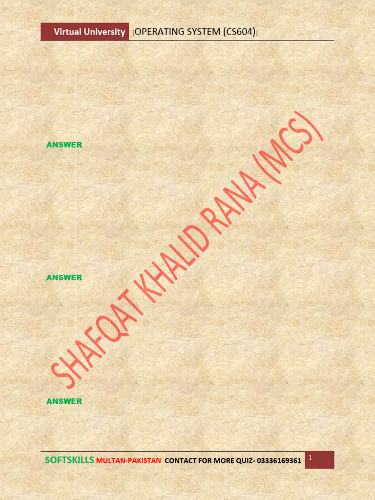 CS604 Past Paper OPERATINGSYSTEM | PDF | Process (Computing) | Operating System