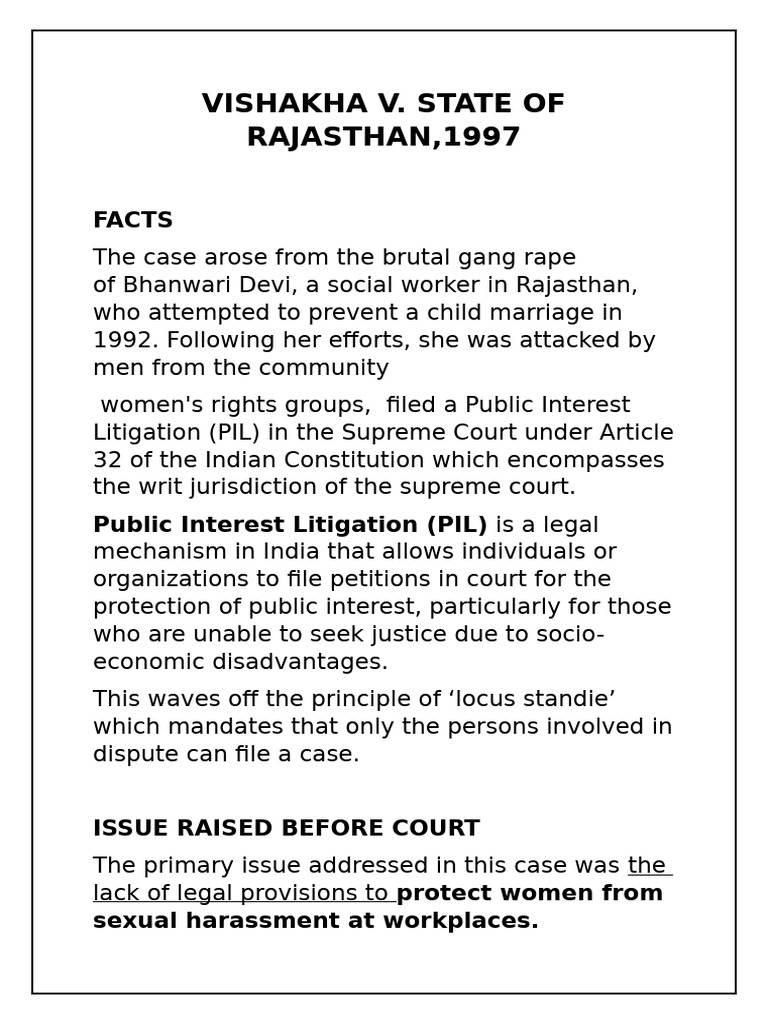 Vishaka Case: Women's Workplace Rights | PDF | Judiciaries | Separation ...