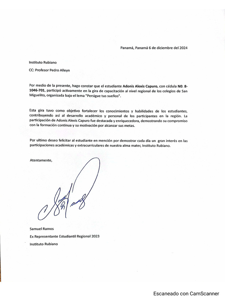 Carta de Certificación Adonis Capuro | PDF