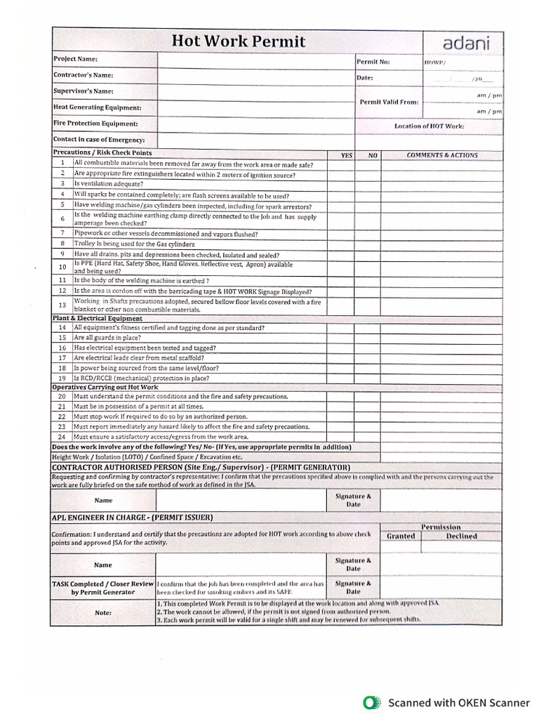 Hot Work Permit | PDF