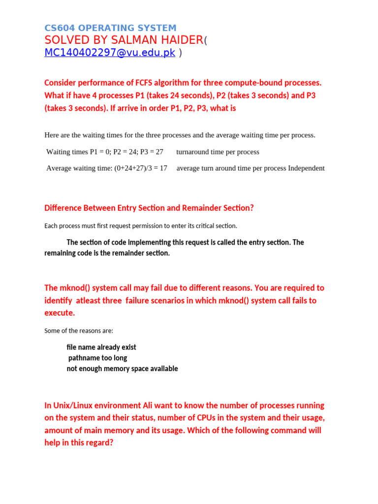 cs604 Previous Semesters Papers Subjective Collect (SalMan HaidEr ) | PDF | Scheduling ...