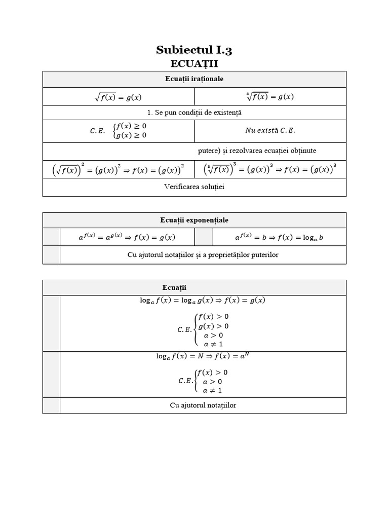 Ecuatii Logaritmice, Exponentiale, Irationale | PDF