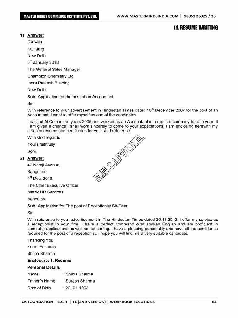 11.CAF - BCR - Resume Writing - Work Book Solutions - 1E 2nd Version | PDF