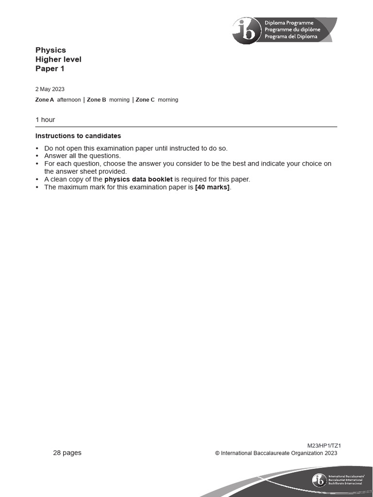Physics Paper 1 TZ1 HL | PDF | Atomic Nucleus | Waves