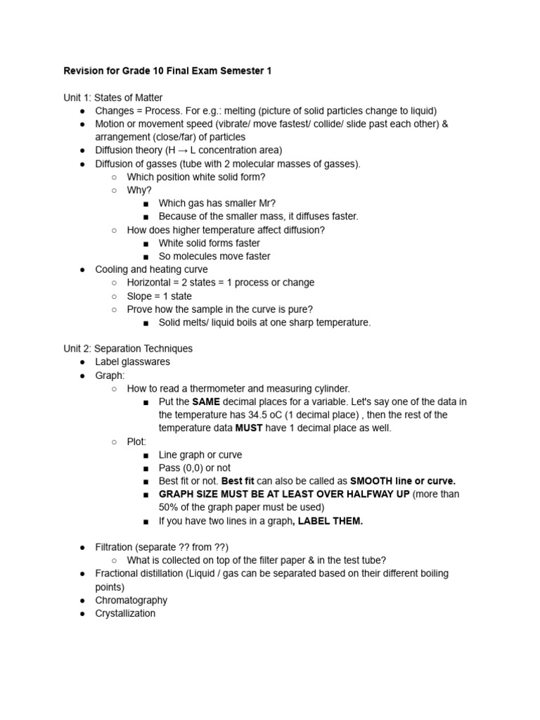 Revision For Grade 10 Final Exam Semester 1 | PDF | Chemical Compounds ...