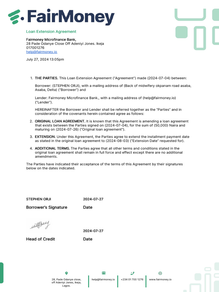 Loan Extension Agreement-1 | PDF