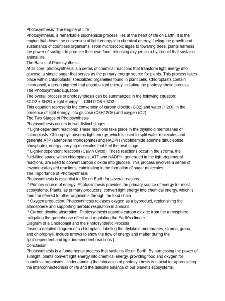 Biology 101 - Photosynthesis - The Engine of Life | PDF ...