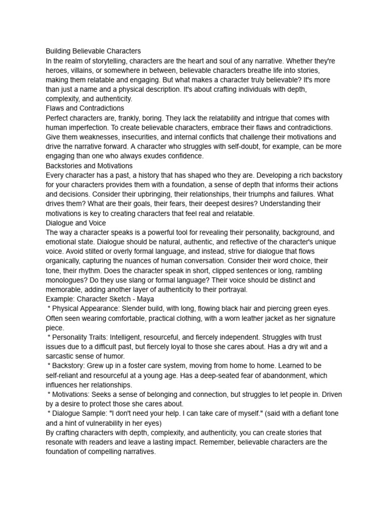 Creative Writing - Building Believable Characters | PDF | Narrative ...