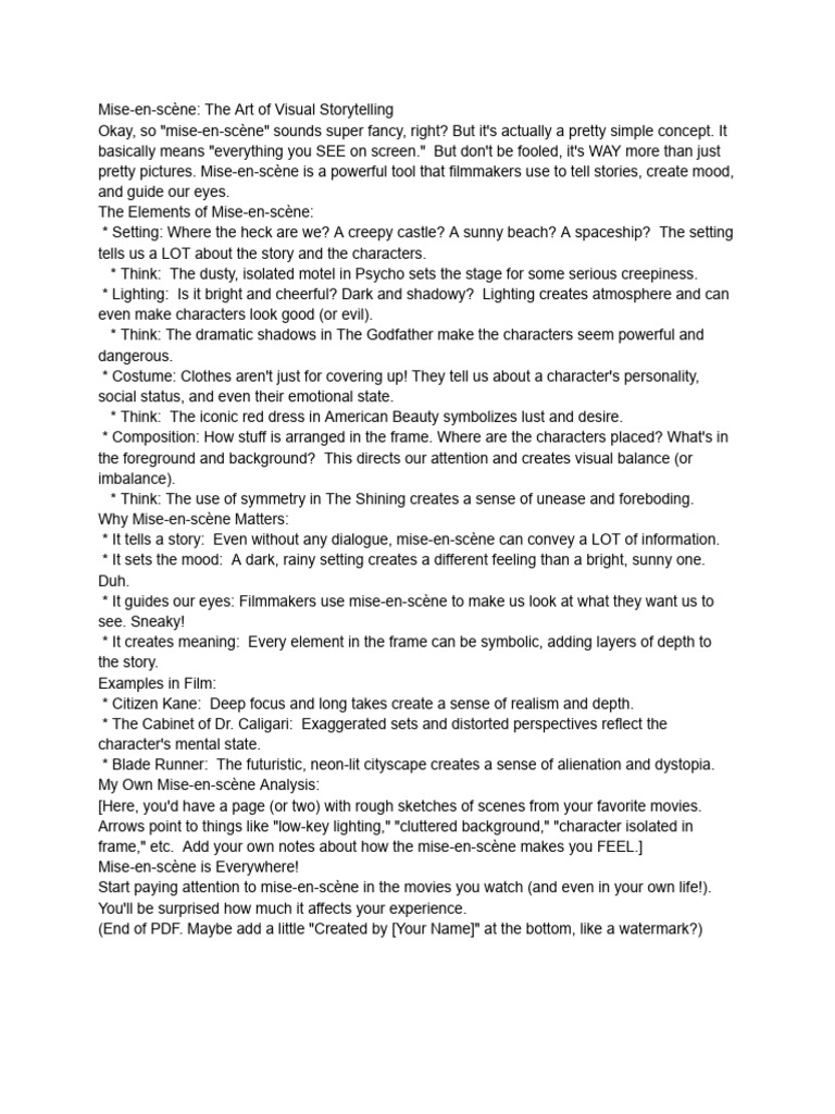 Film Studies Mise en Scène | PDF