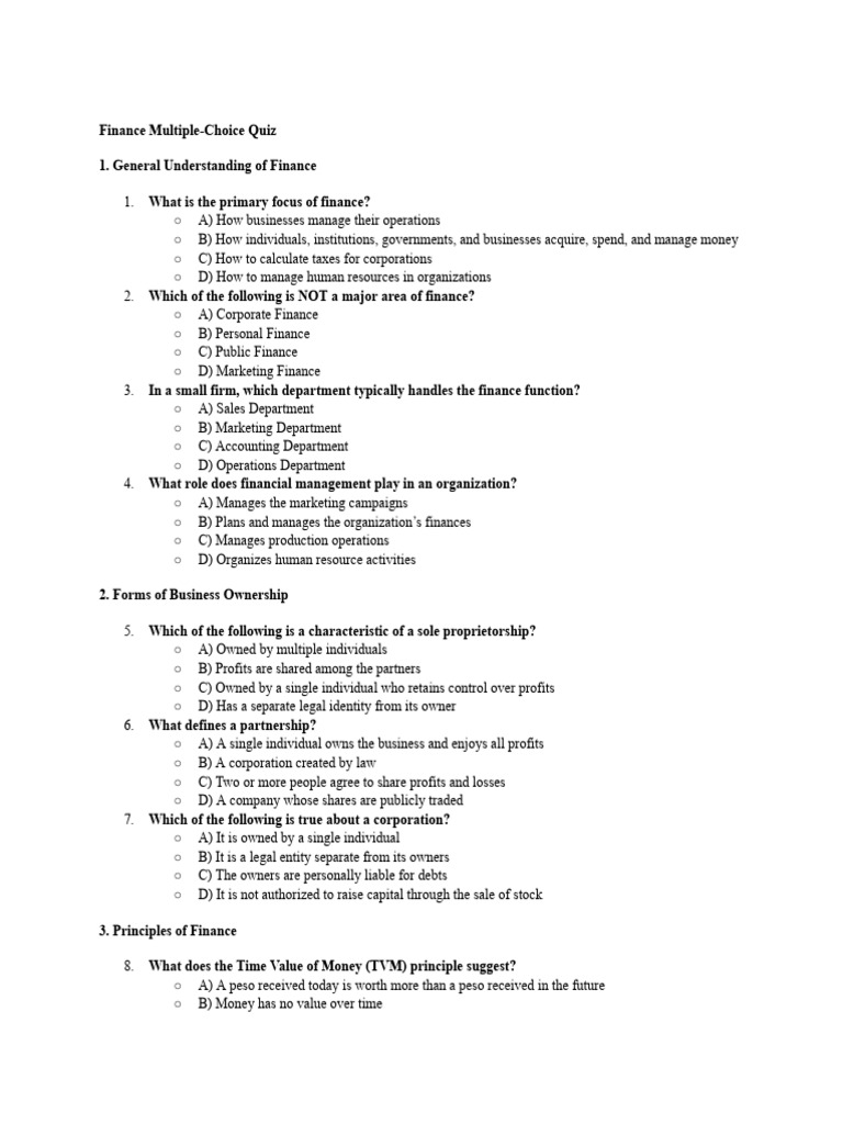 FINMAN QUESTIONNAIRE | PDF | Inflation | Financial Risk