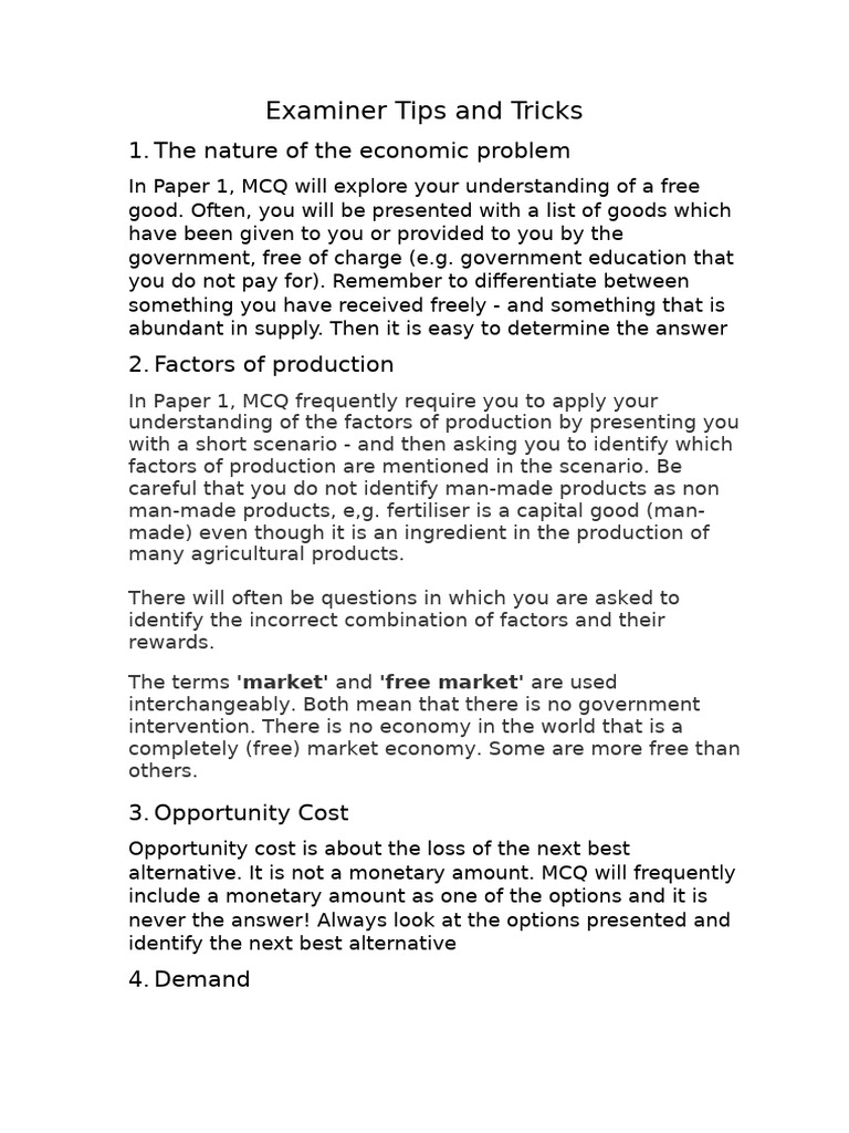 Examiner Tips and Tricks - Economics | PDF | Elasticity (Economics ...