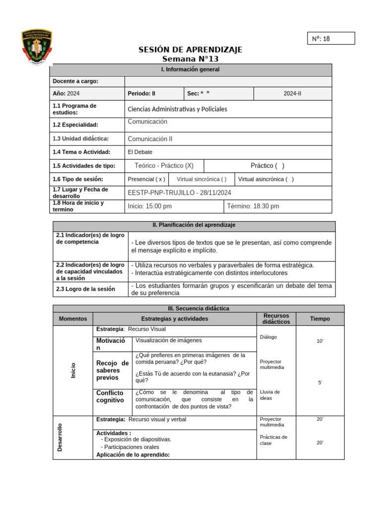 Debate en Comunicación II: Sesión 2024 | PDF | Evaluación | Aprendizaje