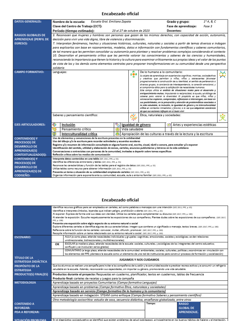 Formato Plan de Clase Ejemplo Escolar | PDF | Aprendizaje | Autonomía