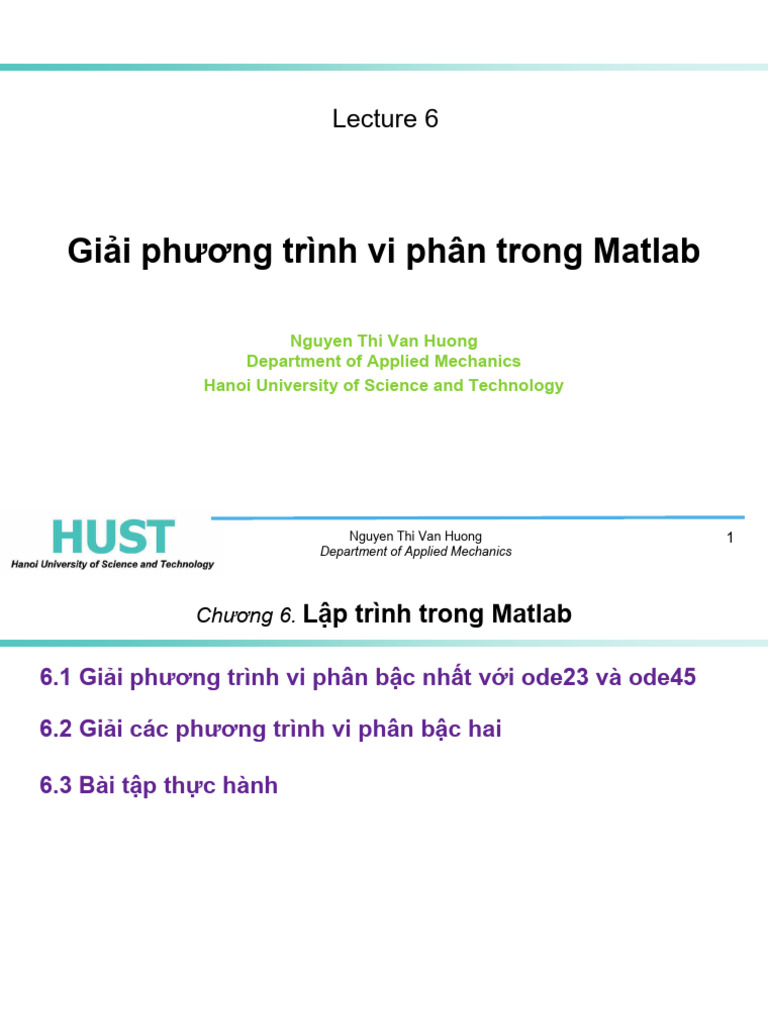 Matlab Lecture 6 - Giai PTVP Voi Matlab | PDF