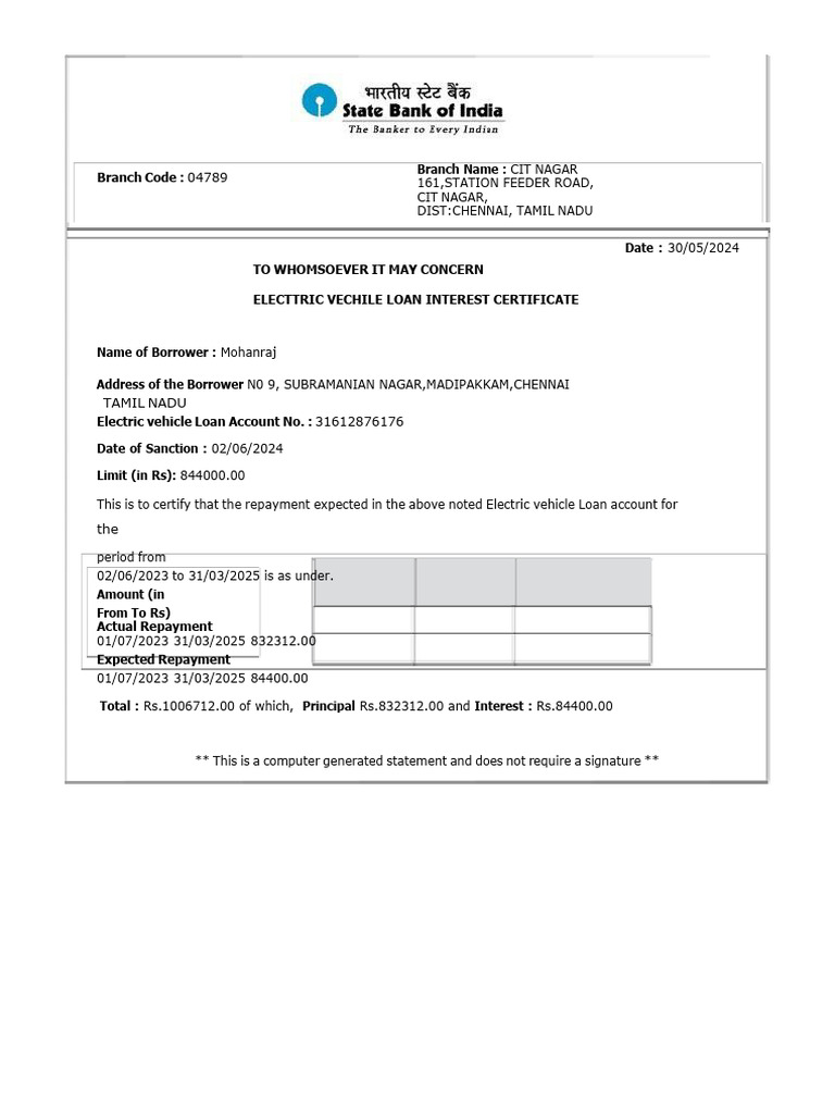 Electric Vehicle Interest Certificate | PDF