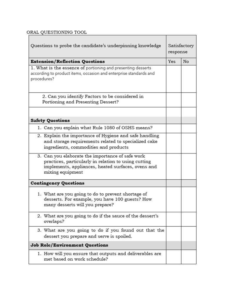 Oral Questioning BPP-Present Desserts | PDF | Personal Protective ...