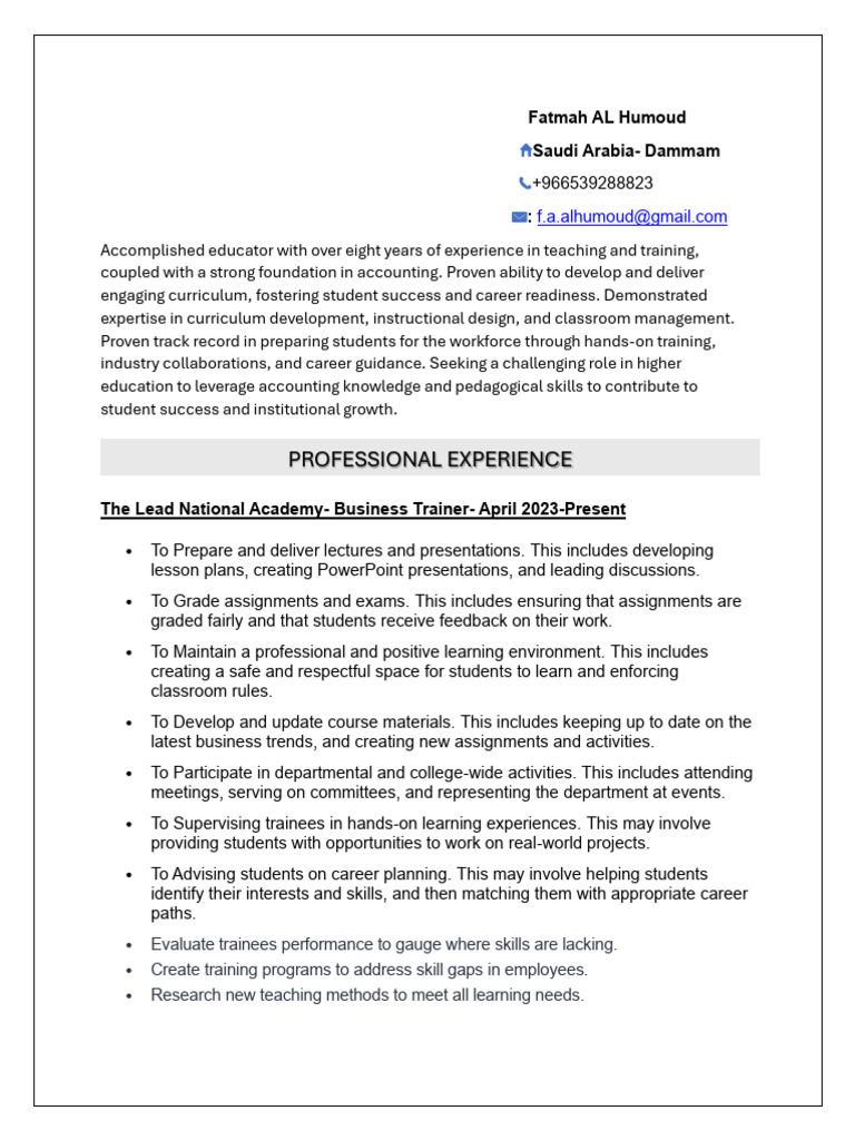 Fatmah Al Humoud CV | PDF | Learning | Behavior Modification