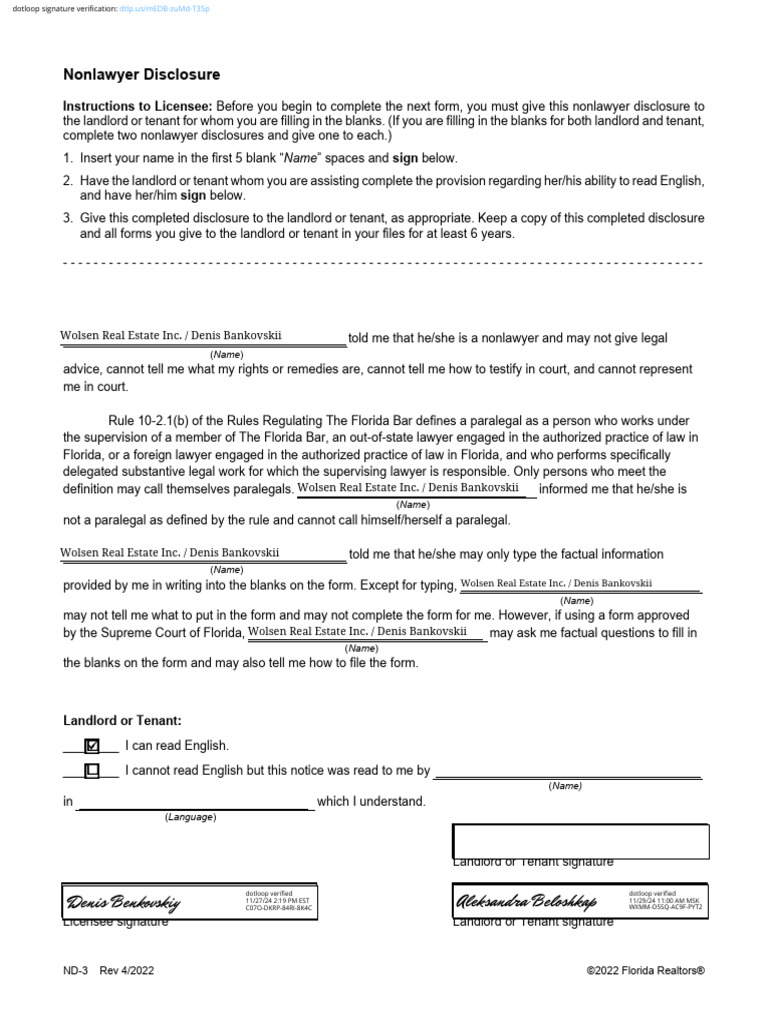 Nonlawyer Disclosure (FAR ND-3) - Tenant (Version 8) | PDF | Paralegal ...