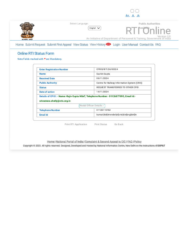 RTI Online __ View Status Form | PDF