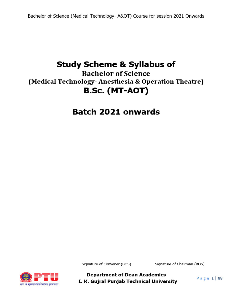 B Sc Medical Technology AOT Upto 6th Sem Batch 2021 Onwards | PDF ...