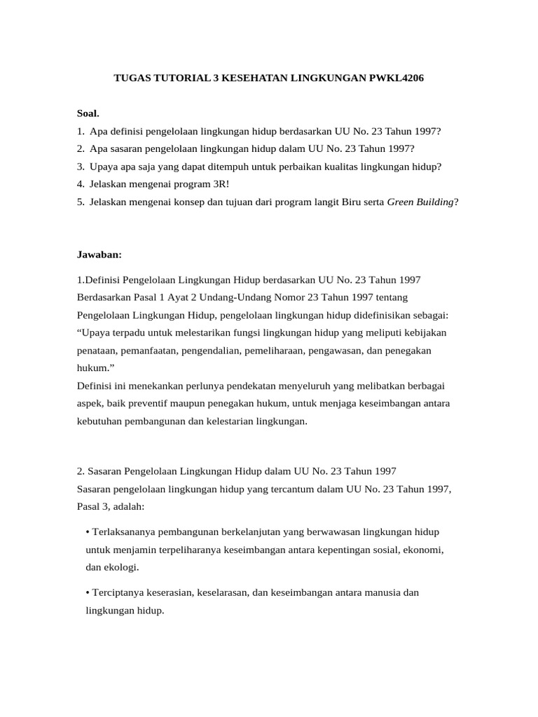 51.3 Tugas Tutorial 3 Kesehatan Lingkungan Pwkl4206 | PDF