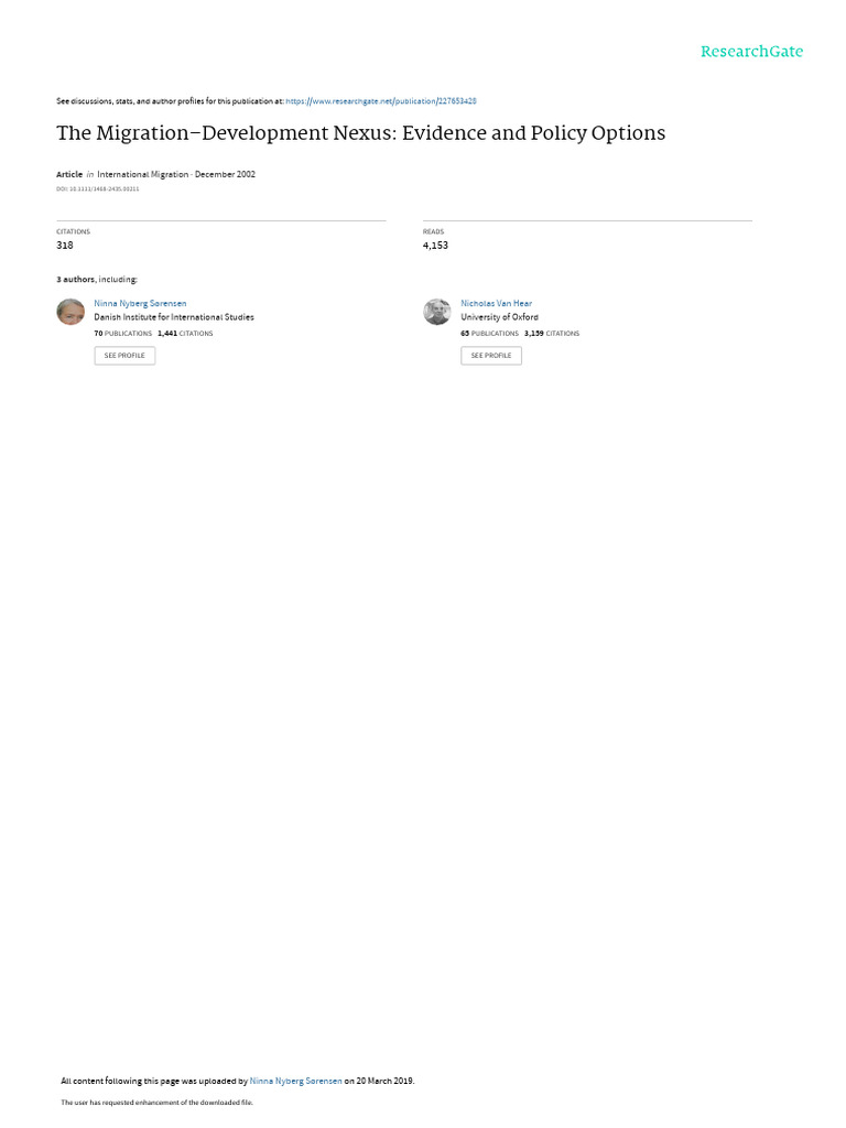 The Migration-Development Nexus Evidence and Polic | PDF | Human ...