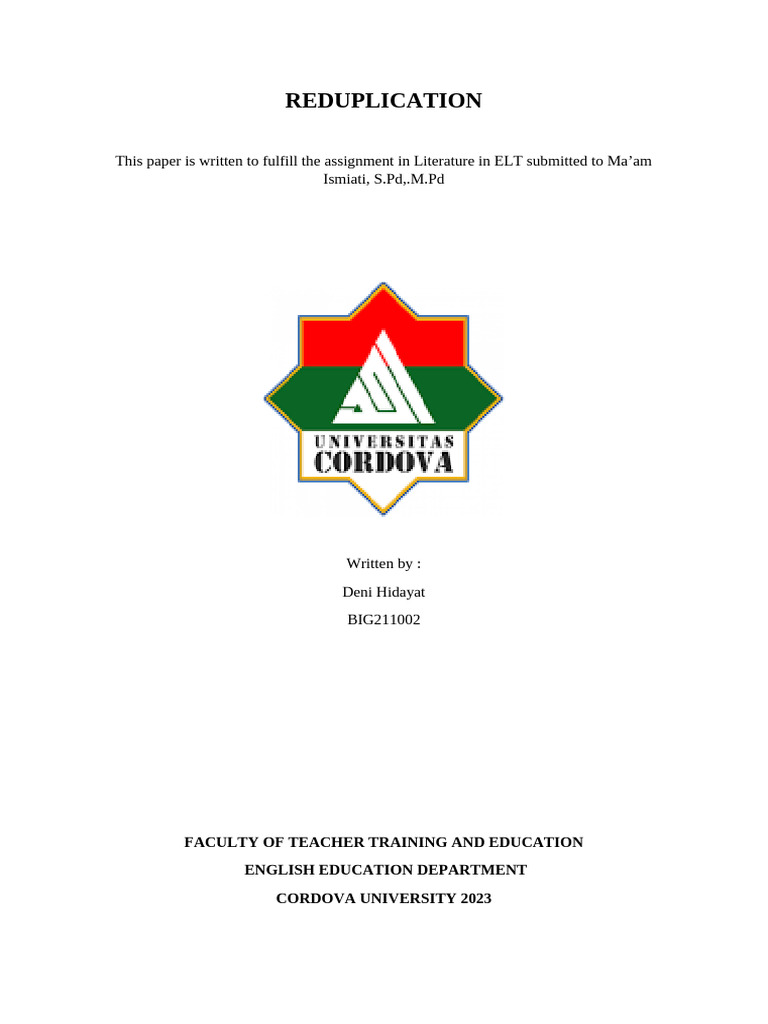 REDUPLICATION LITERATURE | PDF | Linguistics | Word