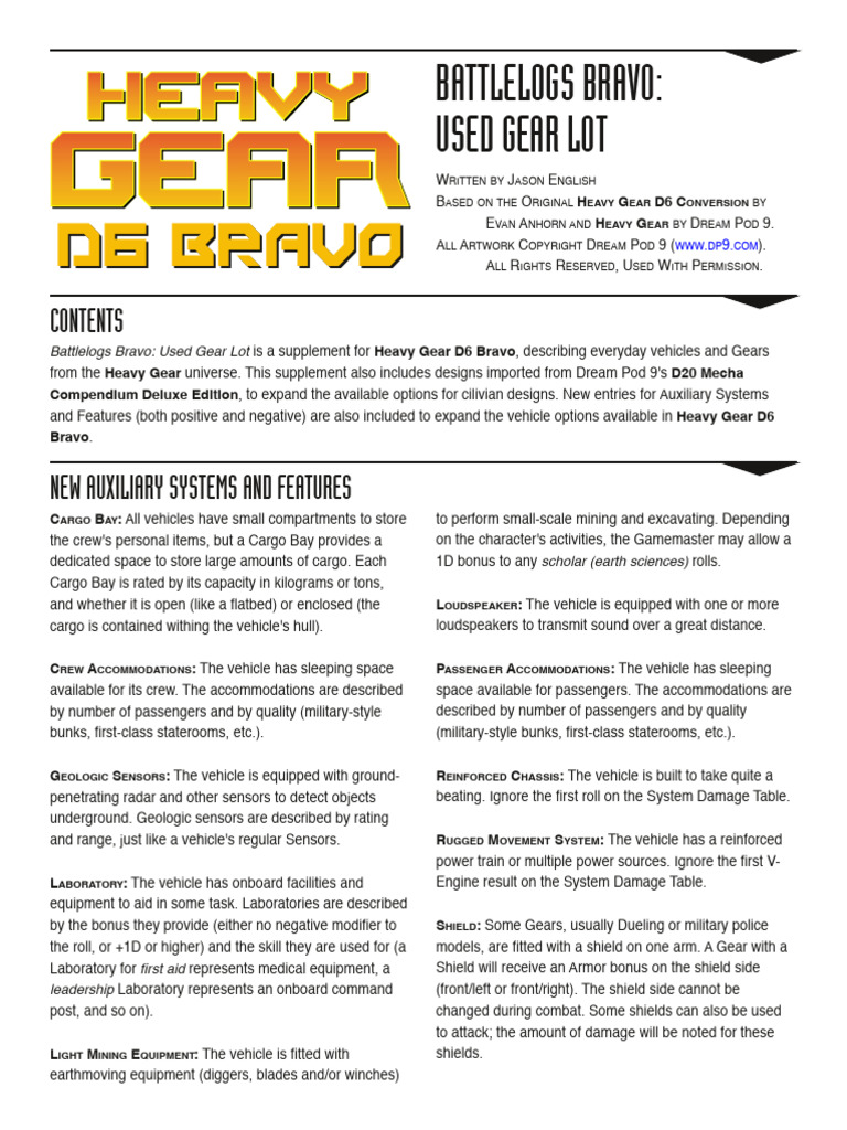 Heavy Gear D6 Used Gear Supplement | PDF | License | Copyright