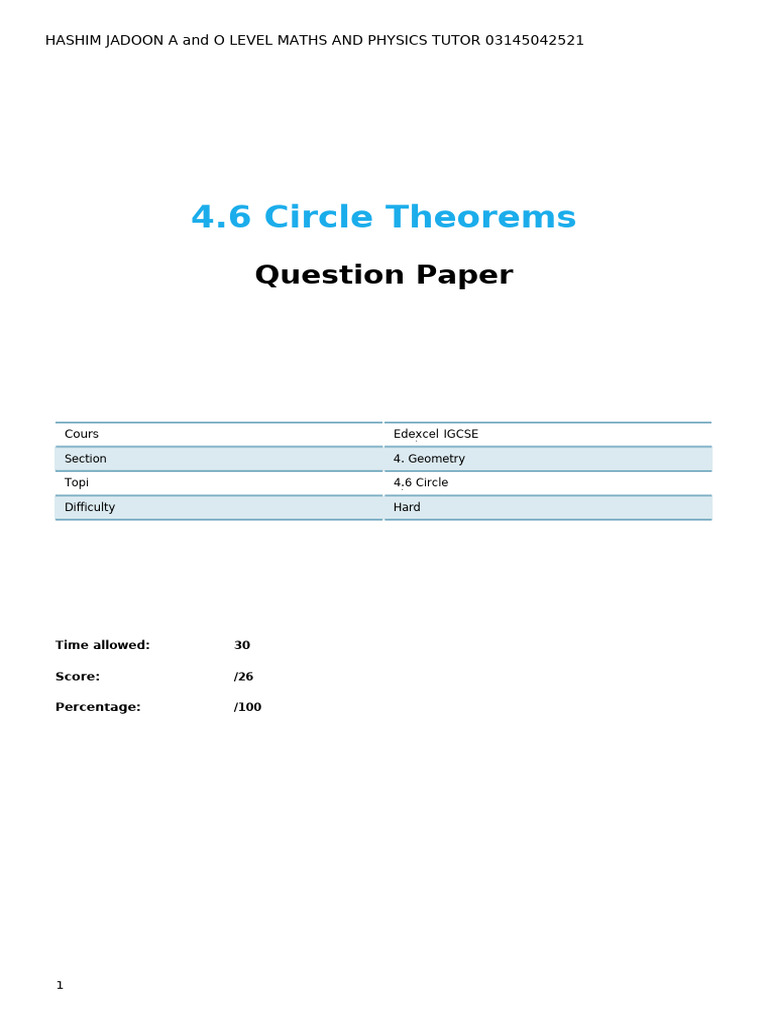 Circle Theorems Hard Question Paper | PDF