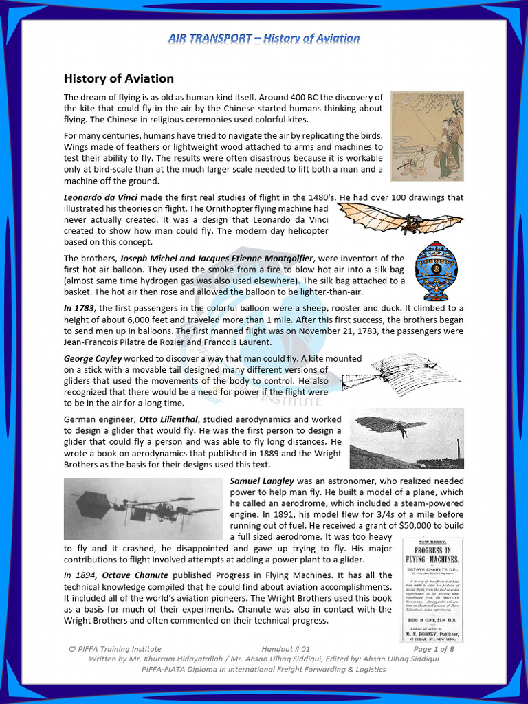 Handout # 01 Air-Histroy of Aviation | PDF | Wright Brothers | Wright Flyer