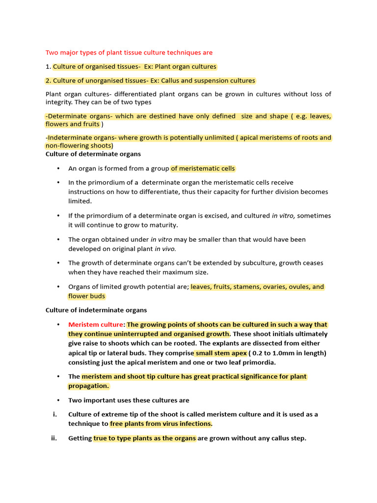 1-A) Types of Tissue Culture 1 Notes | PDF | Seed | Biology