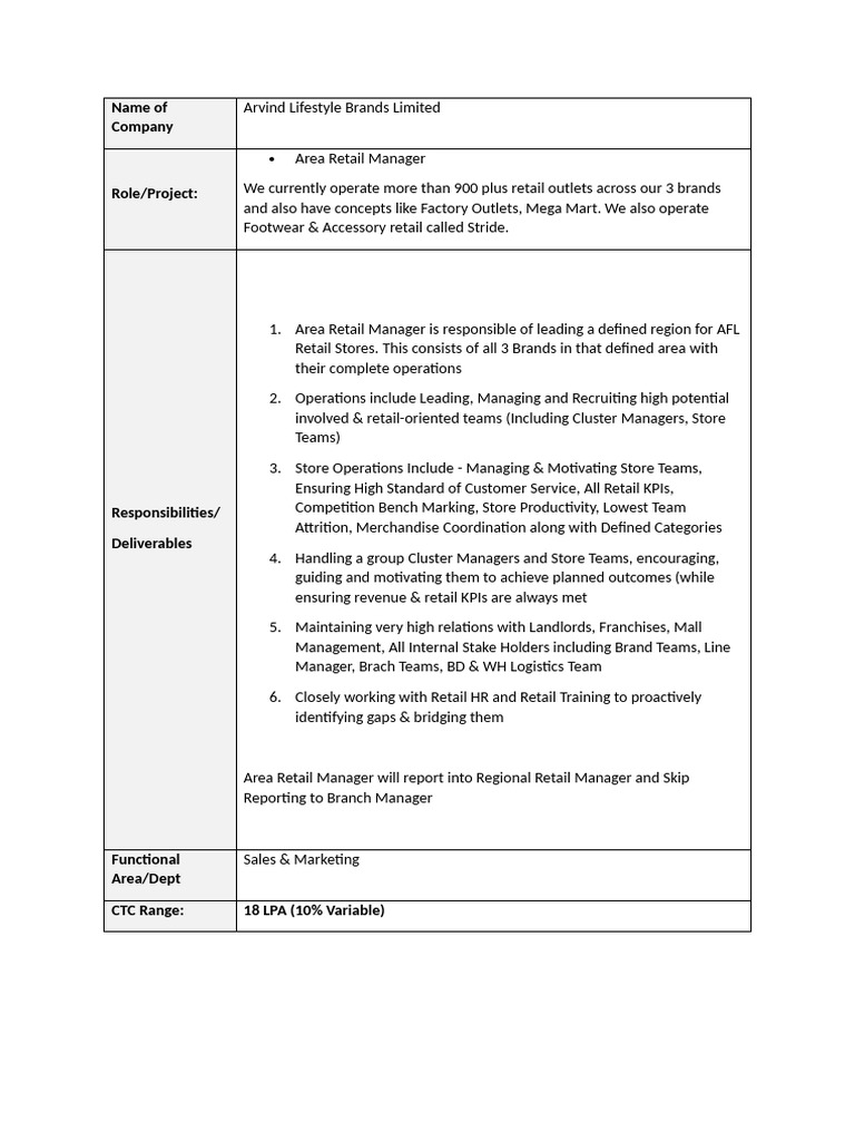 Arvind Lifestyle Brands-JD (1) (1) | PDF