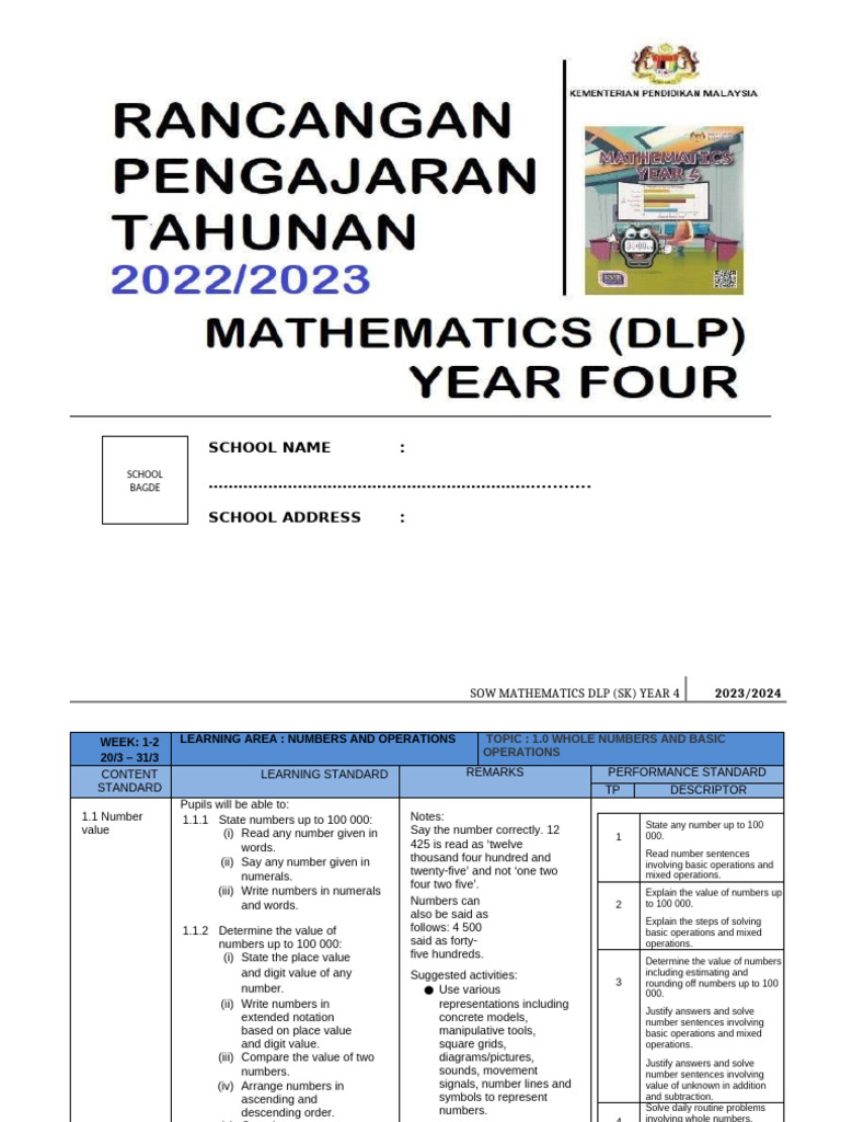 RPH Math DLP Year 4 2023-2024 | PDF | Decimal | Numbers