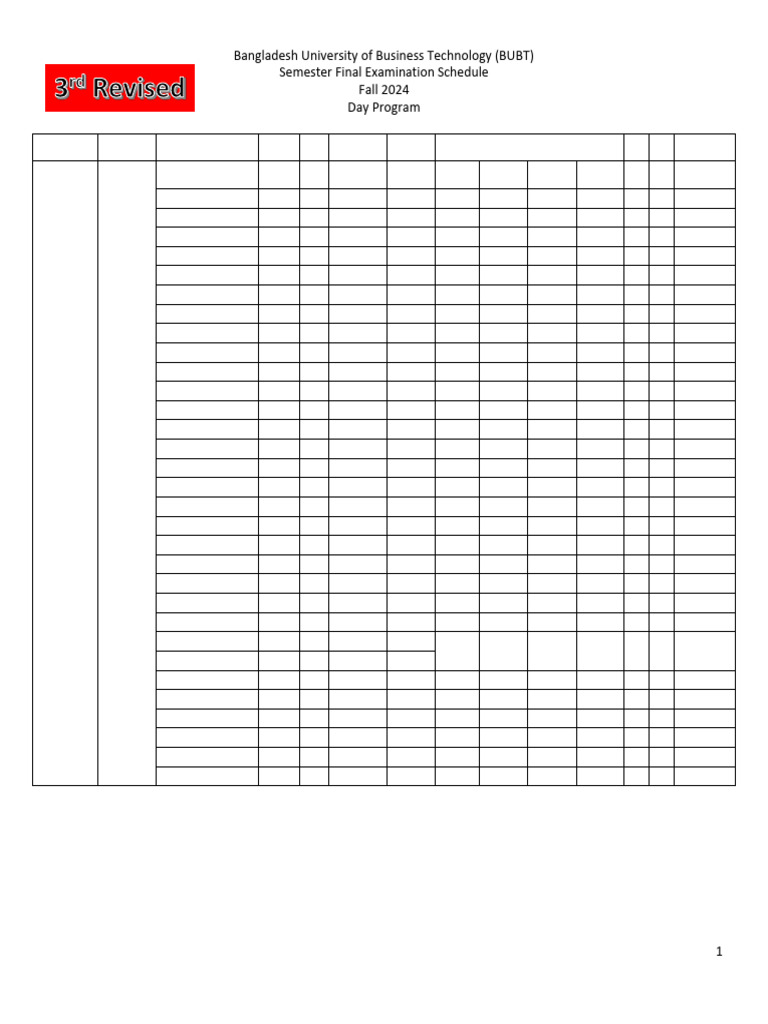 Semester Final Examination Schedule Fall 2024 - For Students-3rd ...