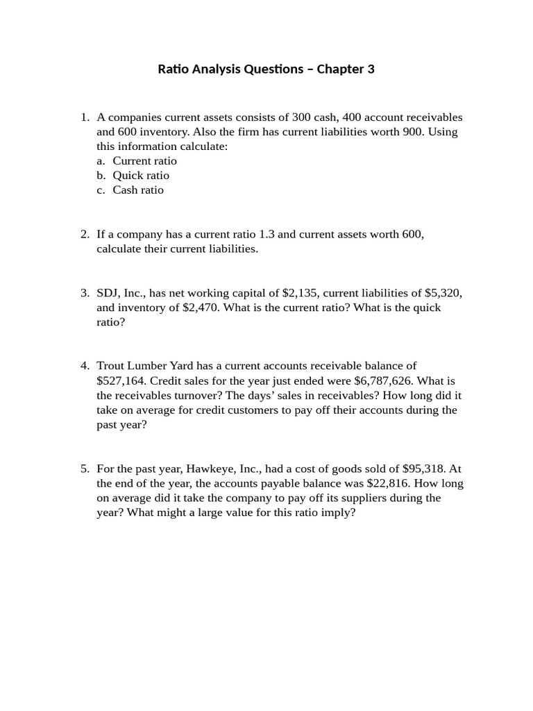 More Ratio Analysis Questions | PDF