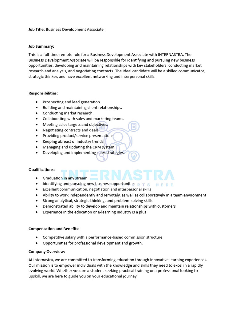 JD For BDA Role | PDF