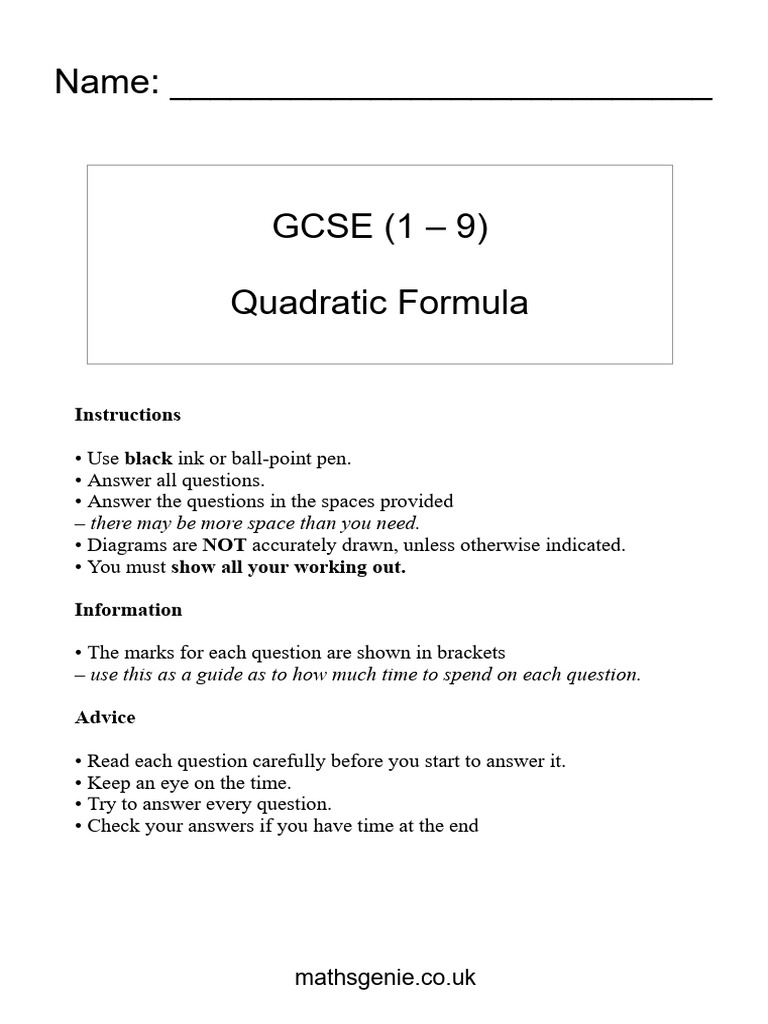 7-quadratic-formula | PDF | Area | Geometry
