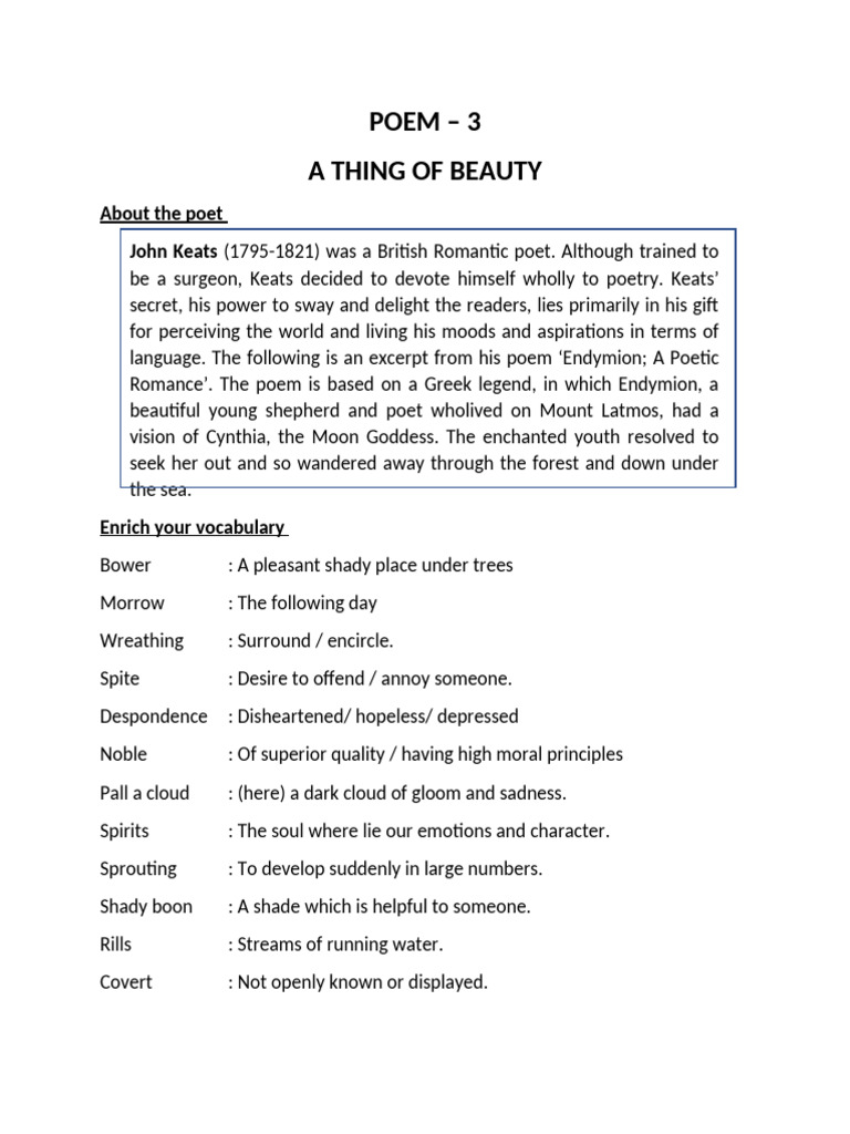 28sep A Thing of Beauty | PDF | John Keats | Poetry