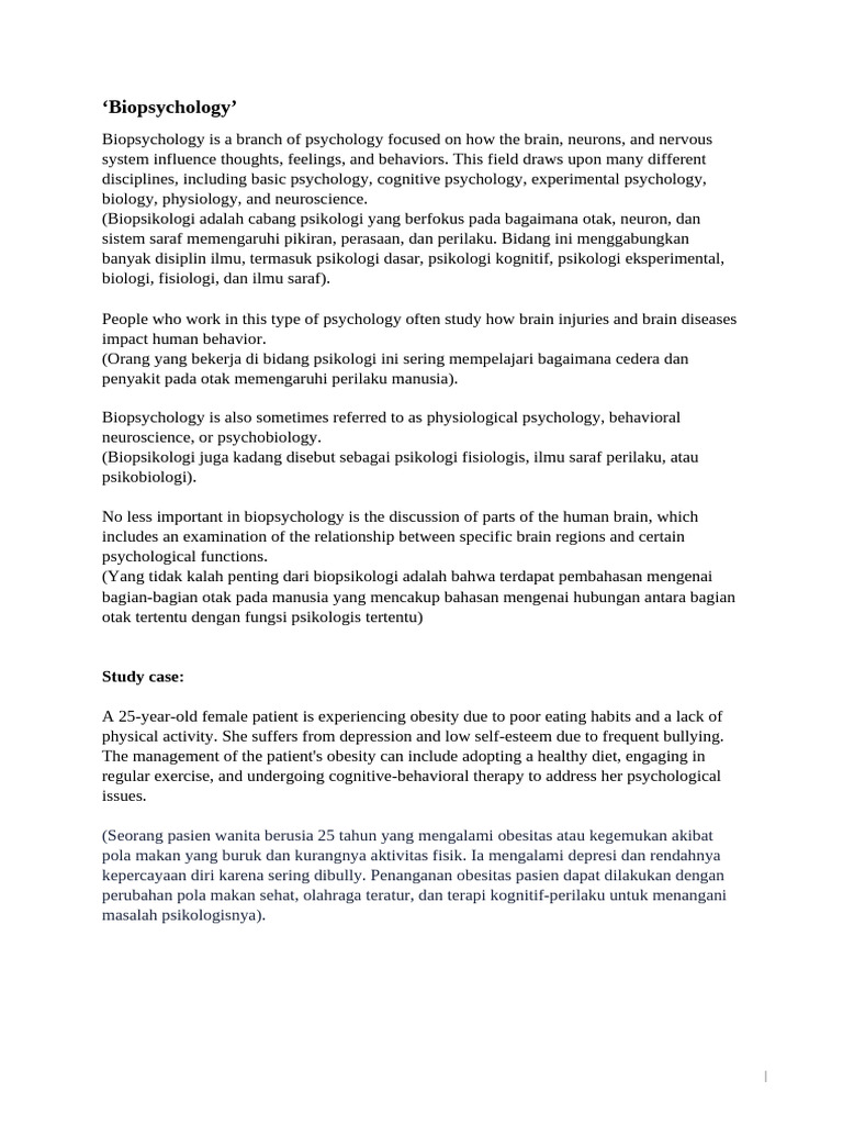Biopsychology (Psikologi 1B) Group 3 | PDF