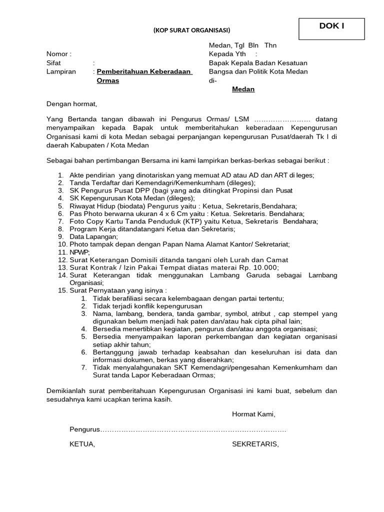 Surat Pengantar Pemberitahuan Ormas | PDF
