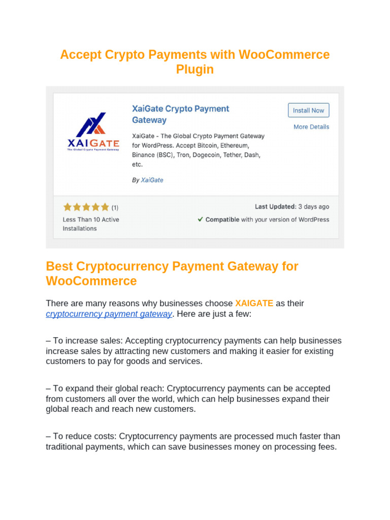 Accept Crypto Payments With WooCommerce Plugin | PDF | Cryptocurrency | Word Press