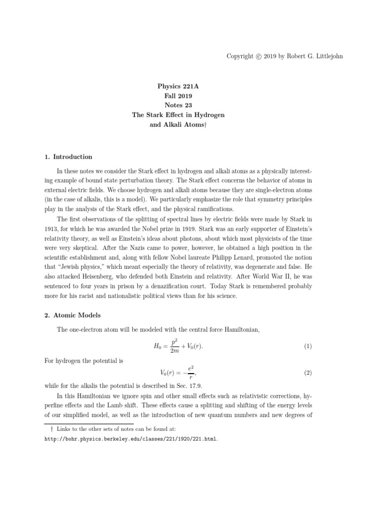 stark | PDF | Perturbation Theory (Quantum Mechanics) | Eigenvalues And ...